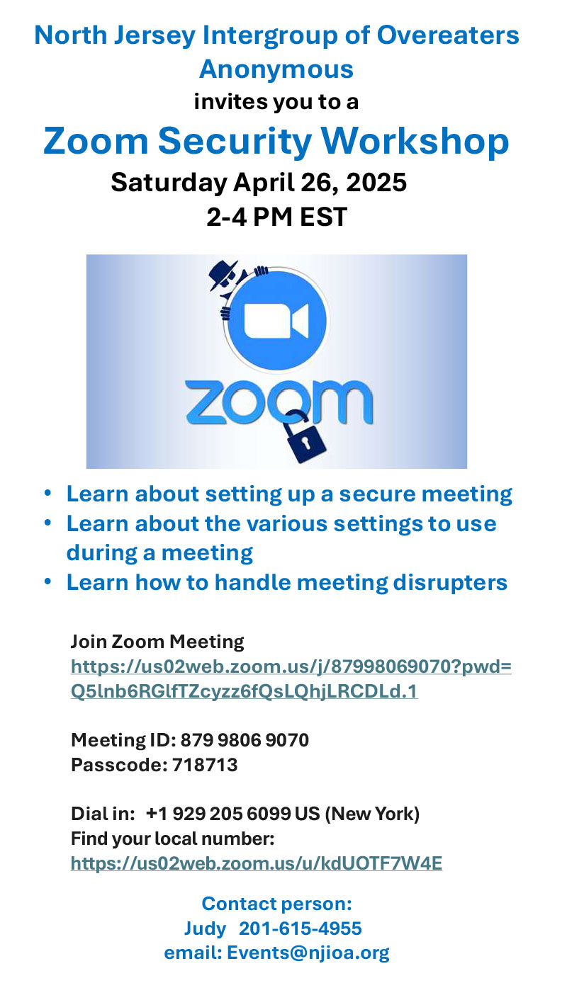 Zoom Security Workshop - Northern Jersey Intergroup Overeaters Anonymous